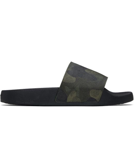 COACH Khaki Coated Canvas Pool Slides in Black for Men | Lyst