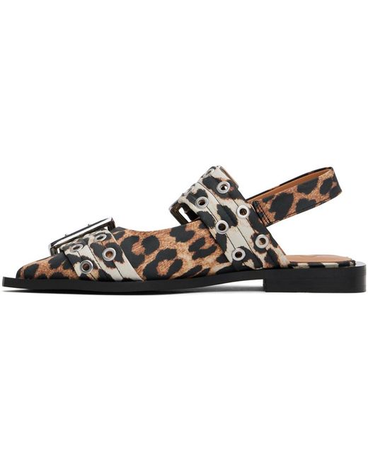 Ganni Leopard Satin Buckle Ballerina Flats in Black | Lyst