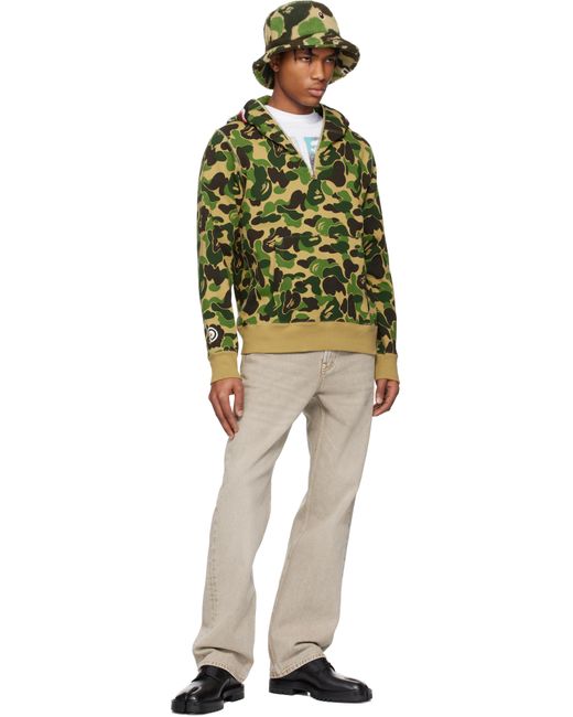 A Bathing Ape Abc Camo Shark Half Zip Hoodie in Green for Men | Lyst