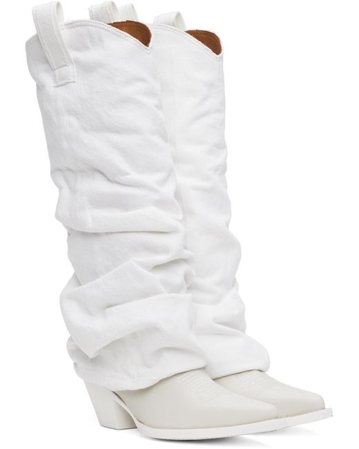 R13 Mid Cowboy Denim Sleeve Boots in White | Lyst