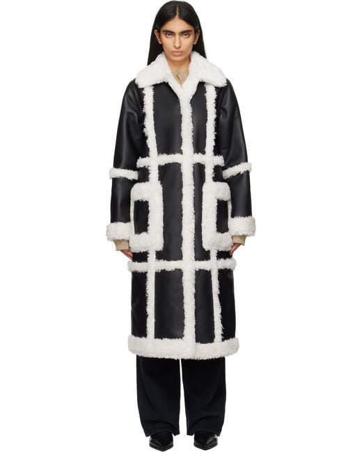 Stand Studio Off- Patrice Faux-shearling Coat in Black | Lyst