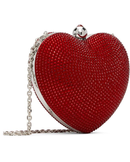 Mach & Mach Crystal Heart Suede Clutch in Red | Lyst
