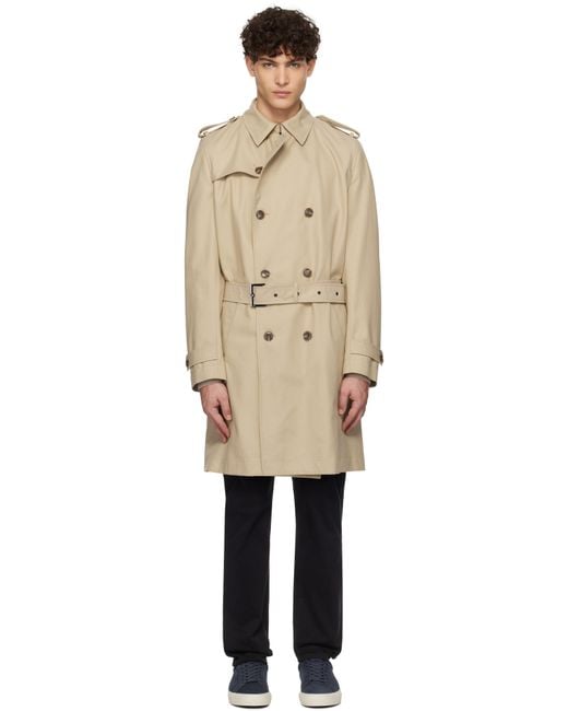 BOSS Double-Breasted Trench Coat in Black for Men | Lyst