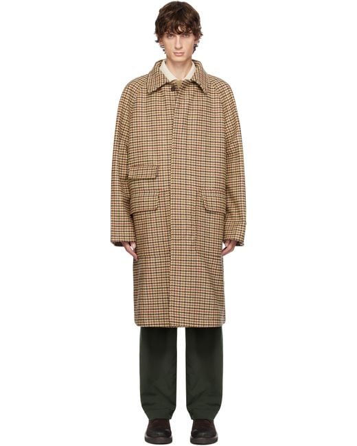 Drake's Houndstooth Check Wool Raglan Coat in Black for Men | Lyst