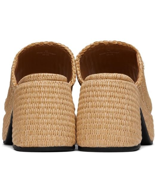 Ganni Tan Butterfly Platform Raffia Heeled Sandals in Black | Lyst