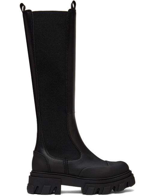 Ganni Stitch Cleated High Chelsea Boots in Black | Lyst