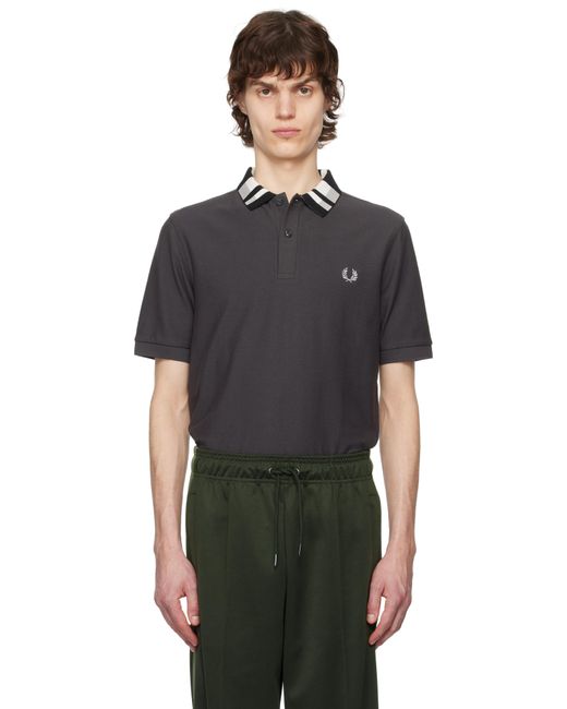 Fred Perry Chequerboard Collar Polo in Black for Men | Lyst