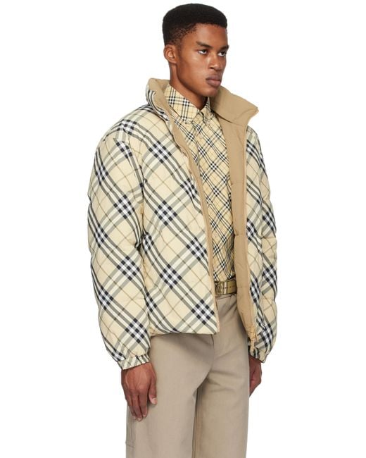 Burberry Check Puffer Reversible Down Jacket for Men | Lyst