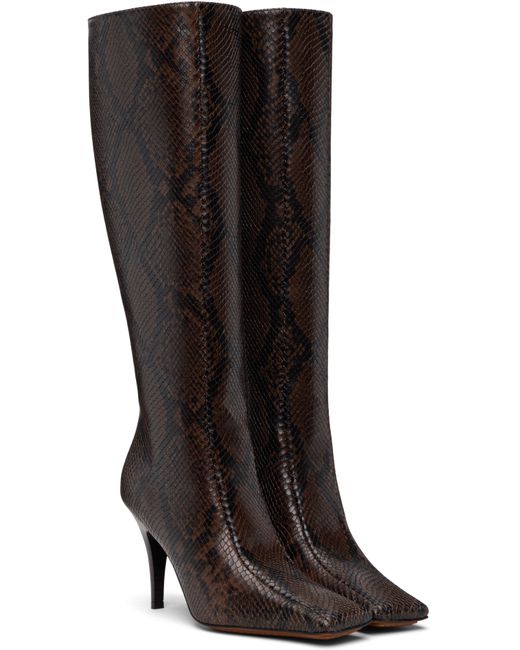 Stella McCartney Square-Toe Snake Knee-High Stiletto Boots in Black | Lyst