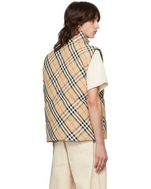 Burberry Check Reversible Down Vest in Natural for Men | Lyst