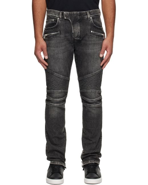 Balmain Slim-Fit Biker Jeans in Black for Men | Lyst UK