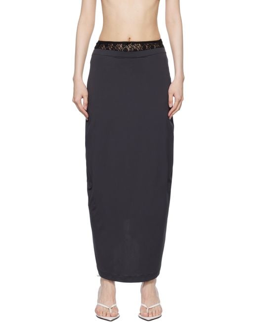 Pushbutton Lace Layered Maxi Skirt in Black | Lyst