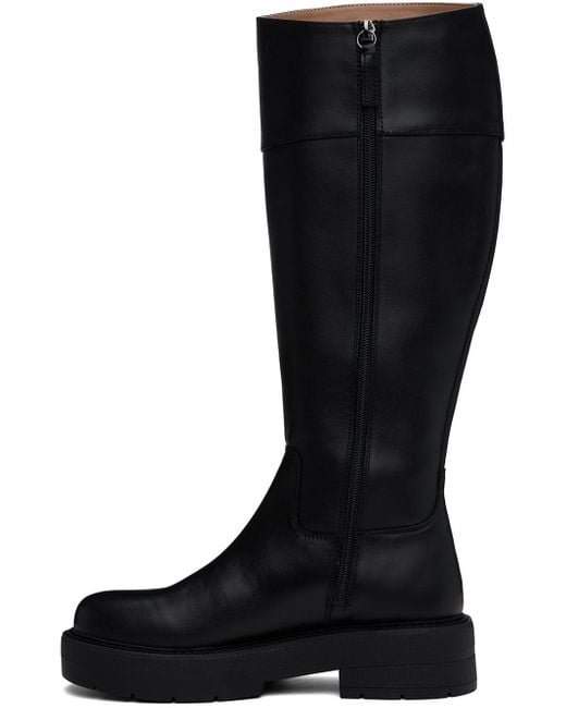 BOSS Leather Padded Double Monogram Tall Boots in Black | Lyst
