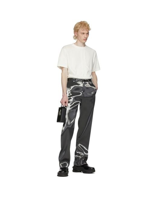 メンズ HELIOT EMIL グレー リキッド メタル トラウザーズ メンズ HELIOT EMIL グレー リキッド メタル トラウザーズ