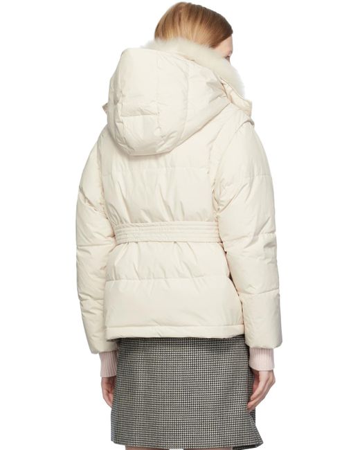 Yves Salomon White Belted Down Jacket in Natural | Lyst