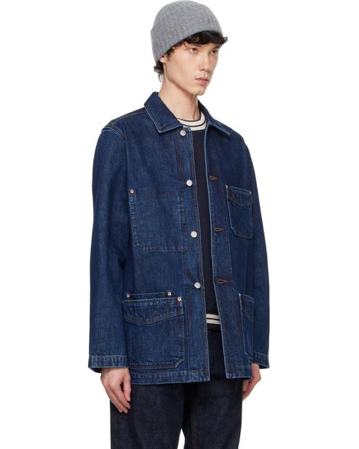 Drake's Selvedge Five-Pocket Denim Chore Jacket in Blue for Men | Lyst