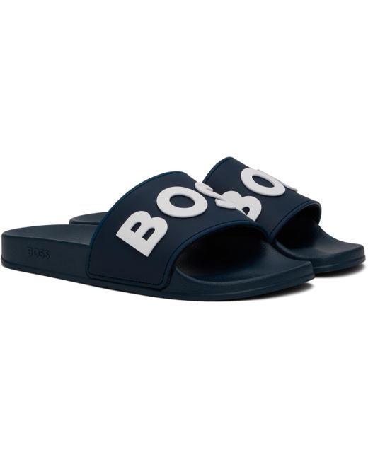 BOSS Raised Logo Pool Slides in Black for Men | Lyst