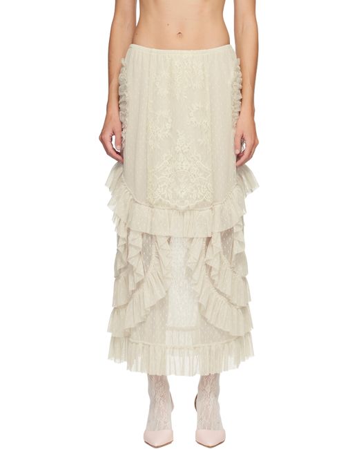 Anna Sui Off- Ruffle Maxi Skirt in Natural | Lyst UK