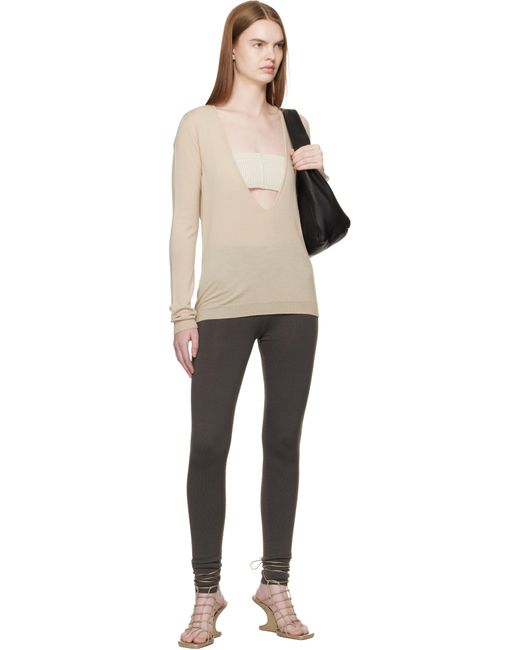 Rick Owens Temple Extreme V Neck Pull Sweater in Natural | Lyst UK