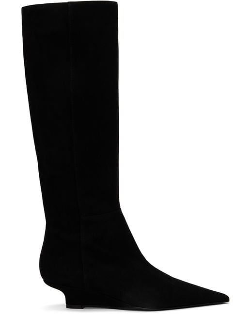 TOTEME Sharp Suede Knee-High Boots in Black | Lyst