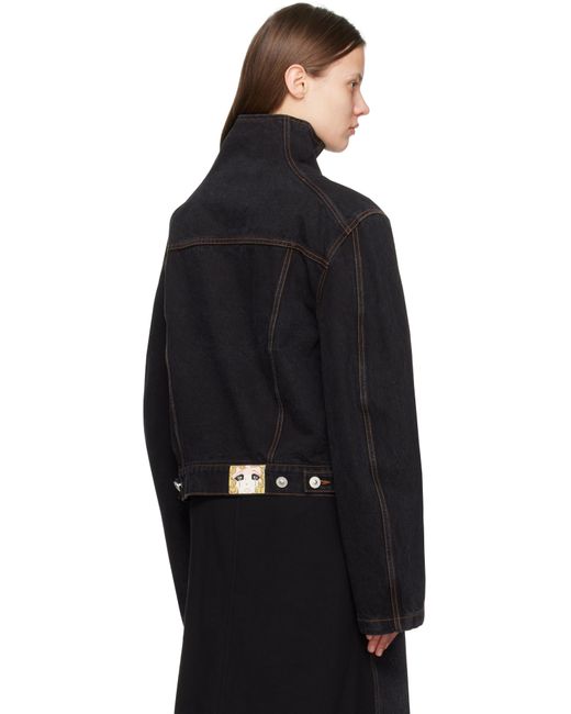 Pushbutton High Neck Denim Jacket in Black | Lyst