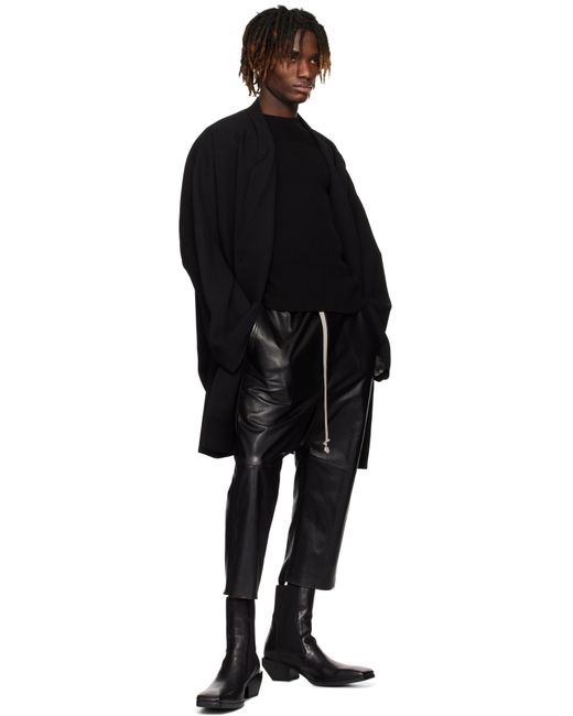 Rick Owens Hollywood Drawstring Cropped Leather Pants in Black for Men ...