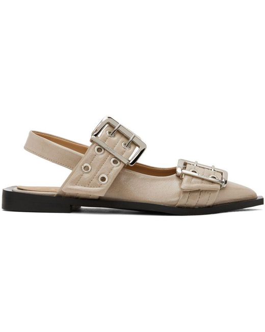 Ganni Taupe Feminine Buckle Ballerina Flats in Black | Lyst