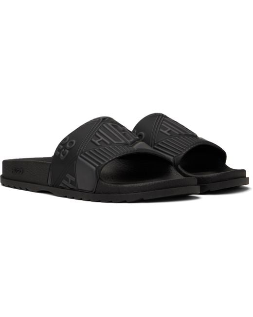 HUGO Italian-Made Mixed Logos Pool Slides in Black for Men | Lyst