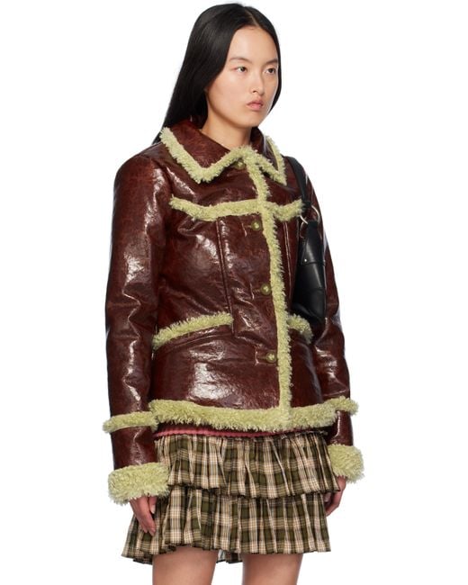 Anna Sui Curly Trim Faux-Leather Jacket | Lyst