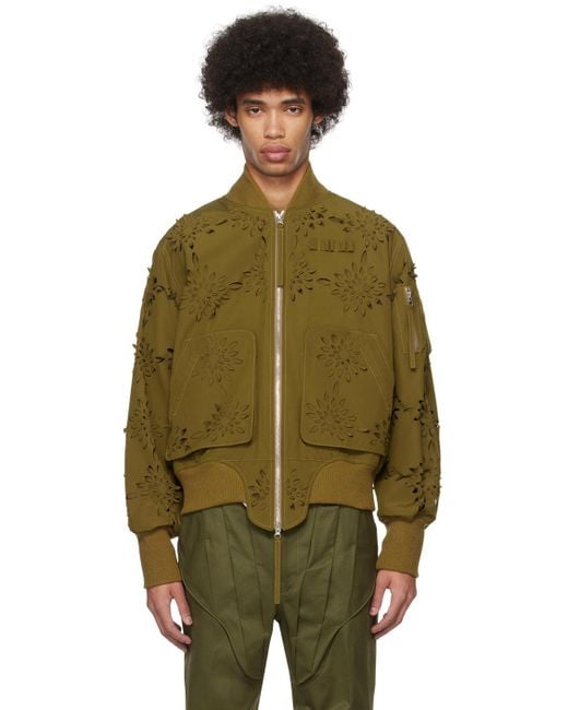 JUNTAE KIM Khaki Laser-Slashed Flower Bomber Jacket in Green for Men | Lyst