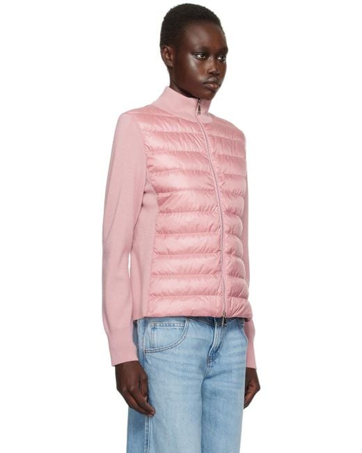 Moncler Wool Down Padded Knit Jacket in Pink | Lyst