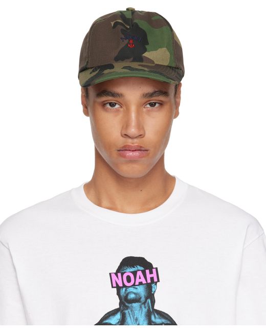 Noah Khaki Anchor Logo 5 Panel Cap in White for Men | Lyst