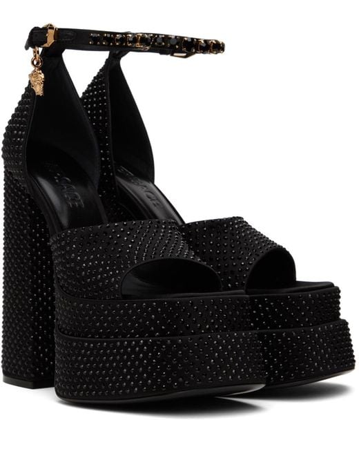 Versace Medusa Aevitas Embellished Platform Sandals in Black | Lyst
