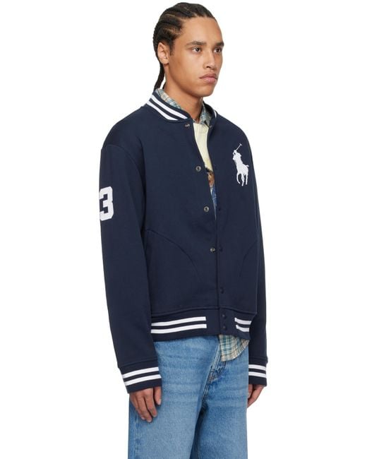 Polo Ralph Lauren Big Pony Fleece Baseball Bomber Jacket in Blue for ...