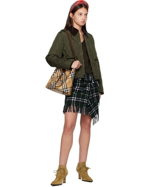 Burberry Khaki Short Quilted Jacket in Green | Lyst