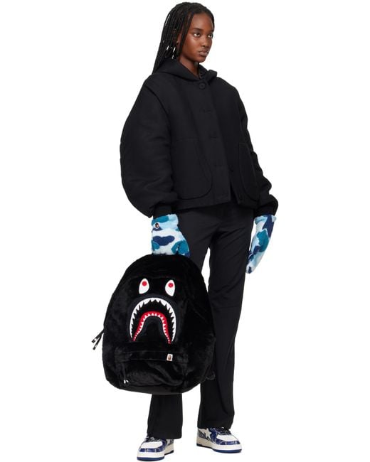 A Bathing Ape Shark Faux-Fur Daypack Backpack in Black for Men | Lyst