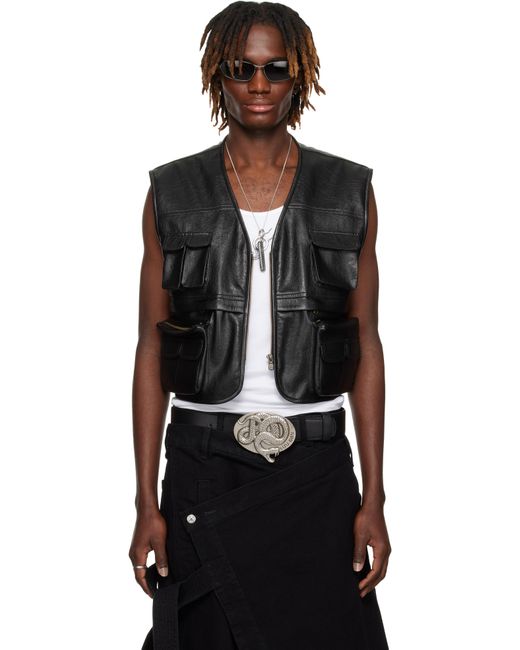 Lu'u Dan Cargo Faux-Leather Vest in Black for Men | Lyst