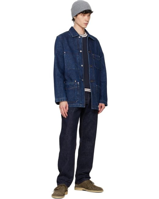 Drake's Selvedge Five-Pocket Denim Chore Jacket in Blue for Men | Lyst UK