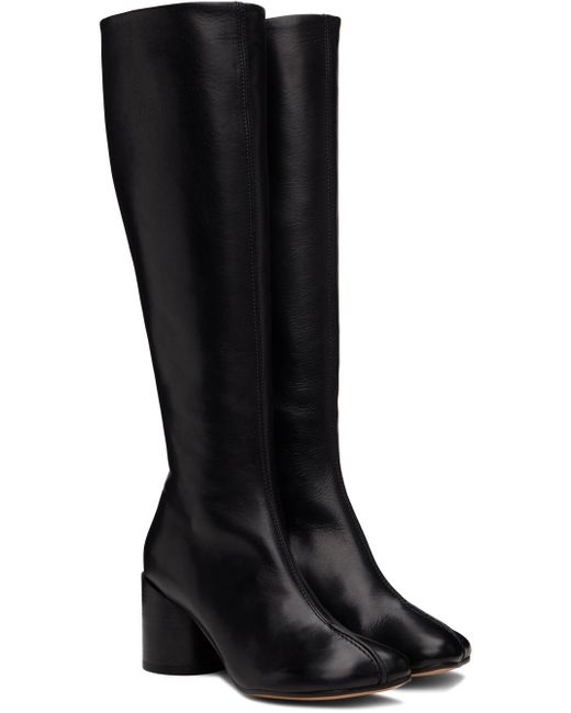 MM6 by Maison Martin Margiela Stitch-Out Leather Tall Boots in Black | Lyst