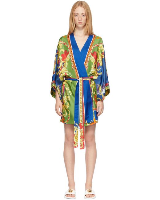 Versace Silk Medusa Renaissance Bath Robe in Blue - Lyst