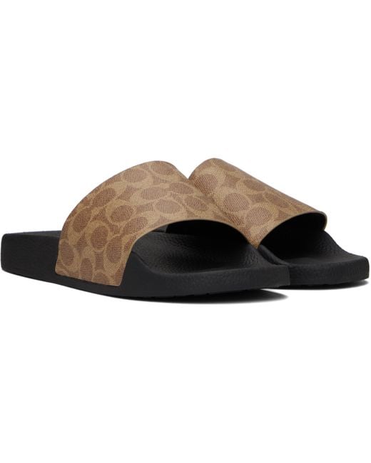 COACH Coated Canvas Pool Slides in Black for Men | Lyst
