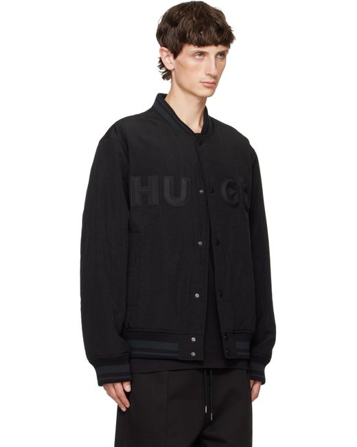 HUGO Logo Bonded Bomber Jacket in Black for Men | Lyst