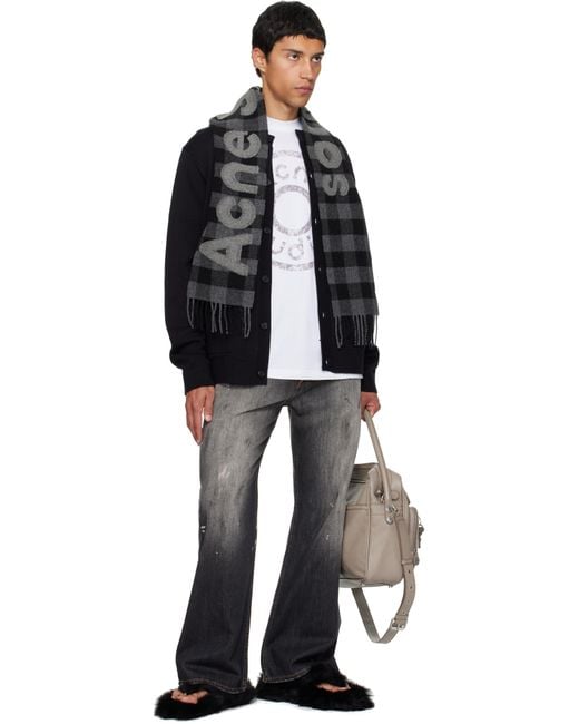 Acne Studios Check Logo Scarf in Black for Men | Lyst UK