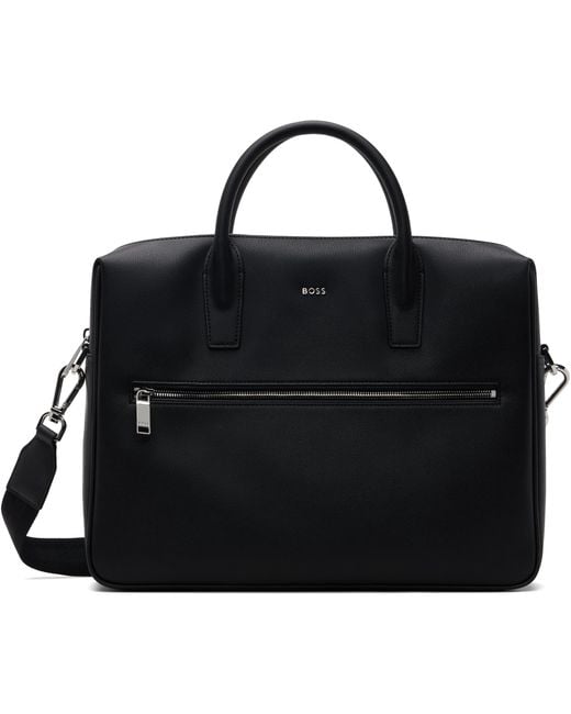 BOSS Logo Leather Document Briefcase in Black for Men | Lyst UK