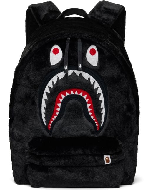 A Bathing Ape Shark Faux-Fur Daypack Backpack in Black for Men | Lyst