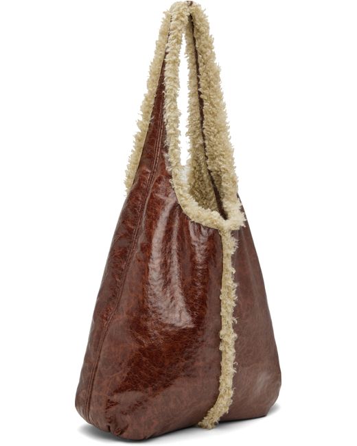 Anna Sui Ssense Exclusive Burgundy Faux Leather Curly Lamb Trim Tote in ...
