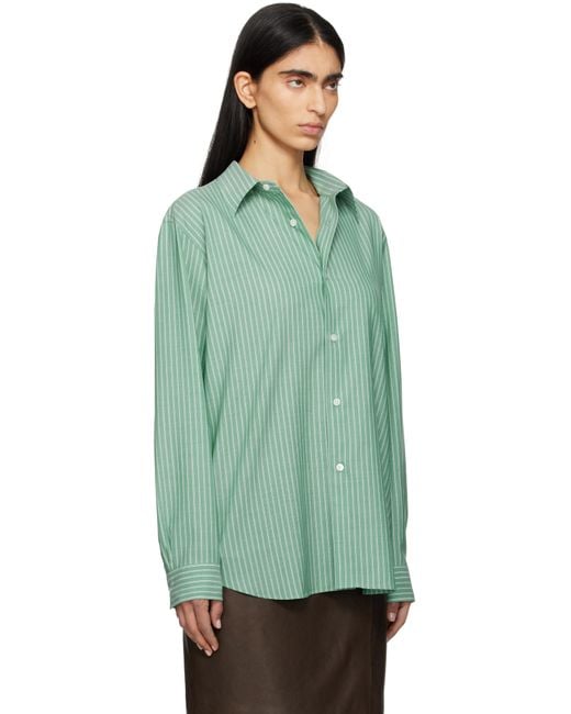 AURALEE Super Fine Wool Stripe Shirt in Green | Lyst AURALEE Super Fine Wool Stripe Shirt in Green | Lyst