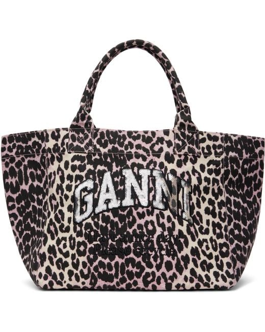 Ganni Leopard Medium Tote in Black | Lyst UK