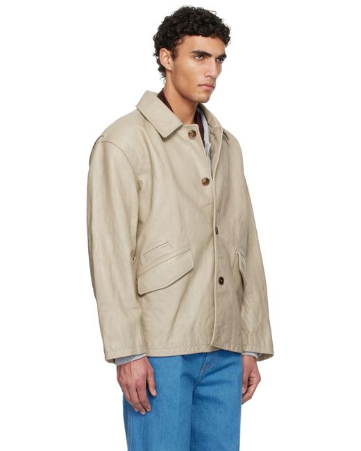 RECTO. Vintage Washing Leather Chore Jacket in Natural for Men | Lyst UK