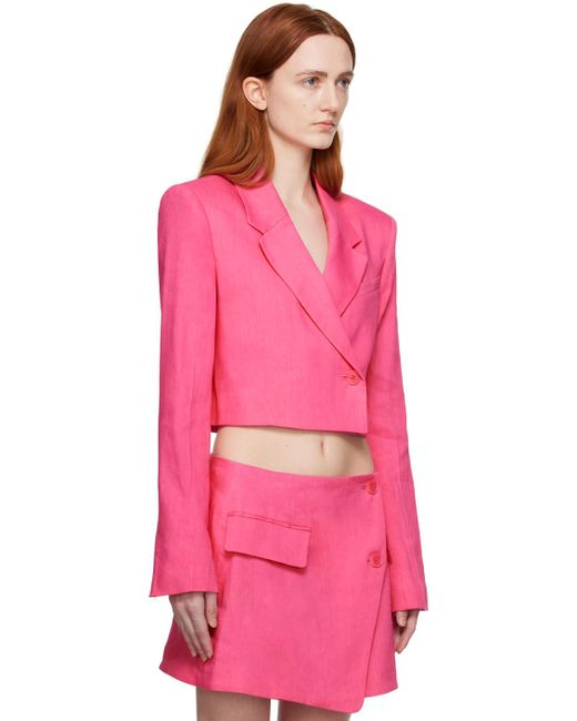 FRAME Pink Cropped Blazer | Lyst